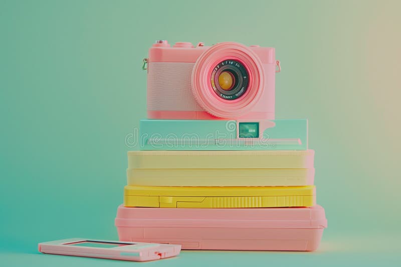 Polaroid Camera on Top of Soft Pink and Yellow Light Filters Stack. by ...