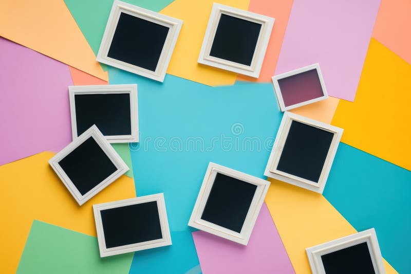 Polaroid Frames Scattered Across a Vibrant Colorful Background with ...