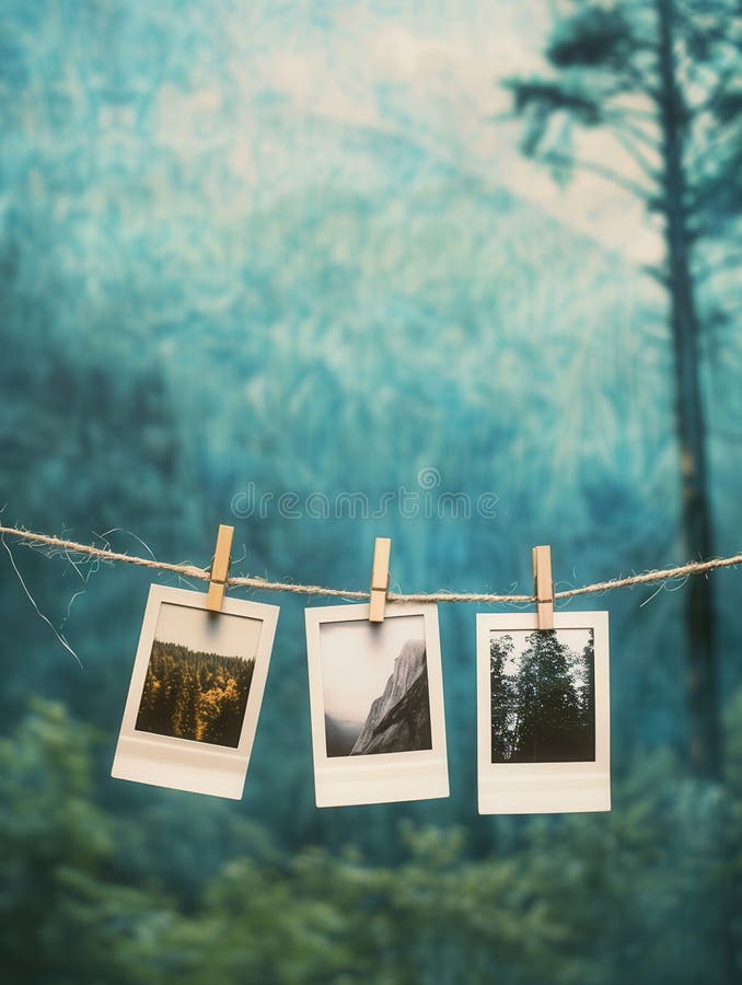 Polaroid Memories Displayed on String with Clothespins in a Serene ...