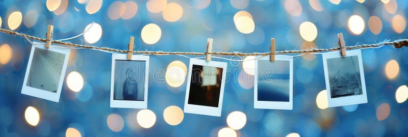 Polaroid Photographs Displayed on String with Clothespins in a Festive ...