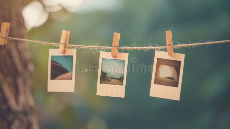 Polaroid Photos Hanging on String with Clothespins Create a Nostalgic ...