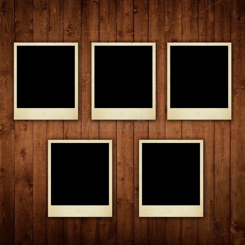 Polaroid Photos on Wooden Texture Stock Image - Image of brown ...