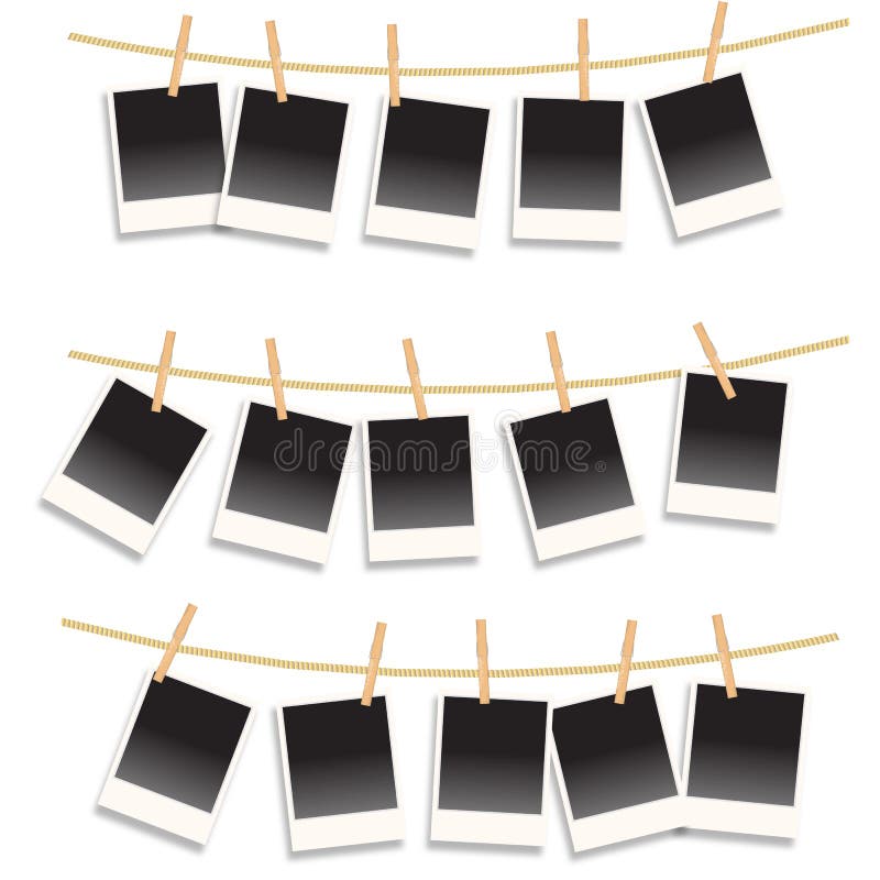 Polaroids Hanging on a Rope Stock Vector - Illustration of stick, wall ...