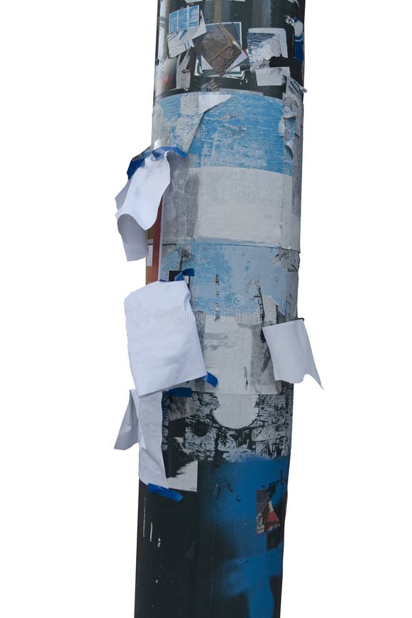 Pole with Advertising, Notes and Posters Blowing in the Wind Stock ...