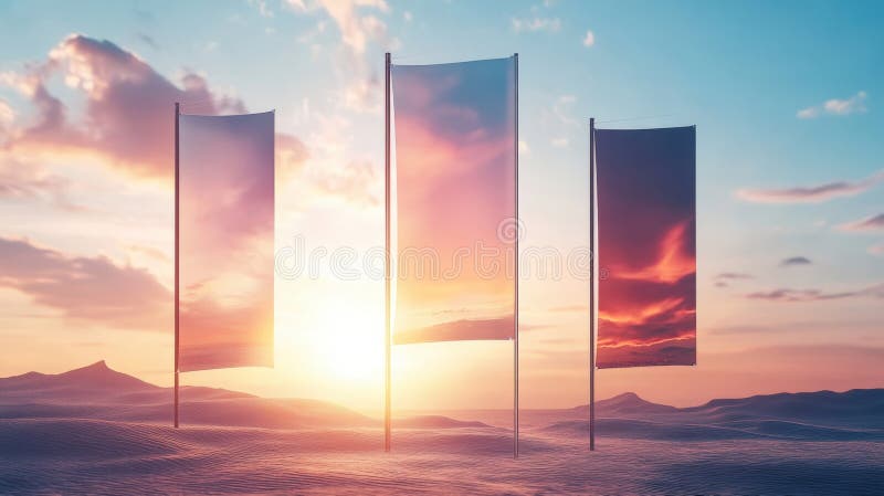 Pole Banner Mockup Side View on Sunset Background Stock Photo - Image ...