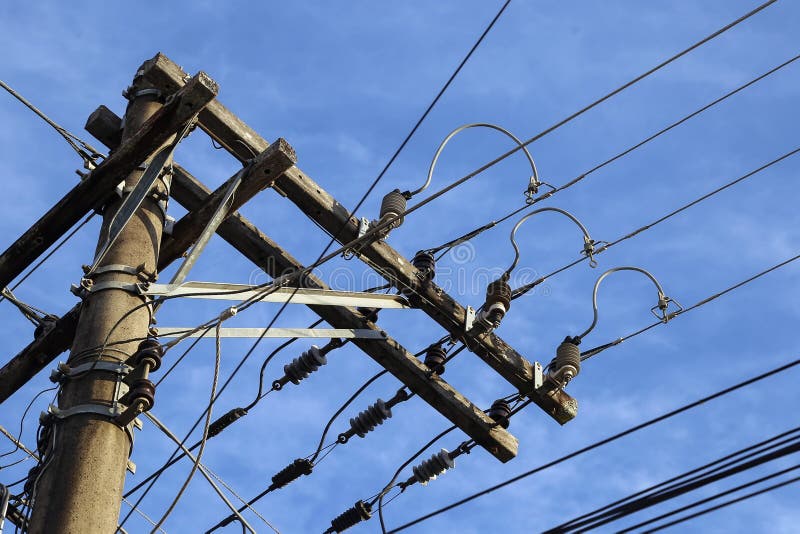 Pole and Cables for Electricity, Telephony and Fiber Optics Stock Image ...