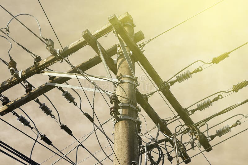 Pole and Cables for Electricity, Telephony and Fiber Optics Stock Image ...