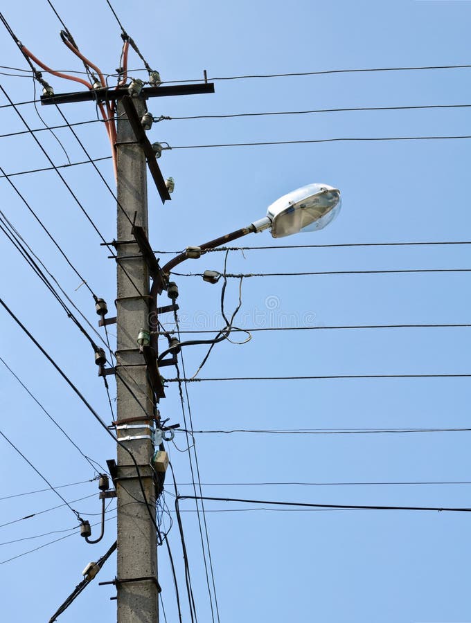 Pole with Electrical Lines and Street Light Stock Photo - Image of line ...