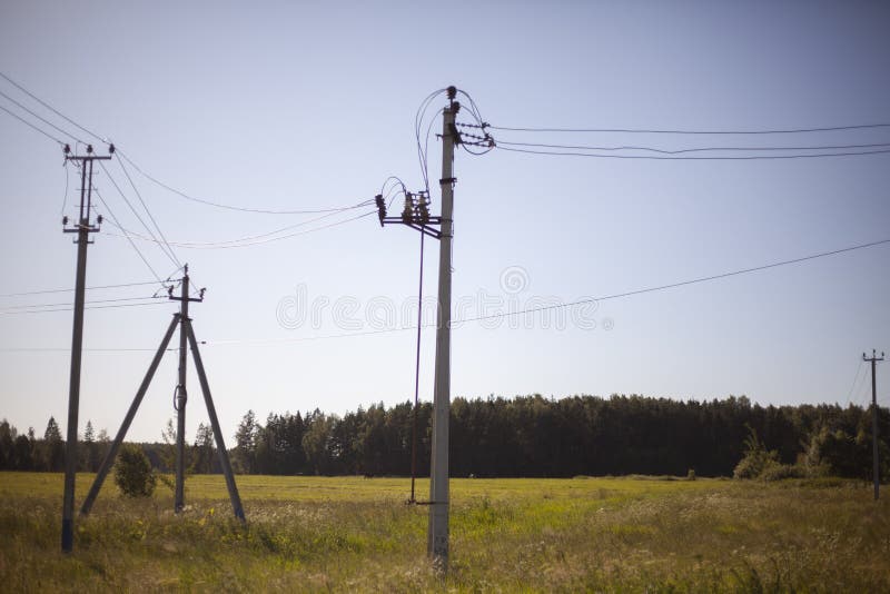 Pole with Electrical Wires. Electrification of the Village Stock Image ...