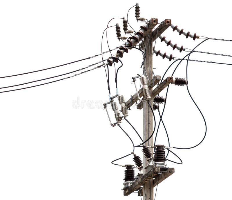 Pole with Electrical Wires Isolated White Background Stock Image ...