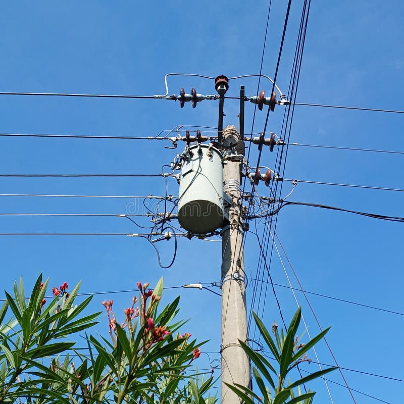 A Pole Electricity with Trafo Stock Photo - Image of fence, streetlight ...