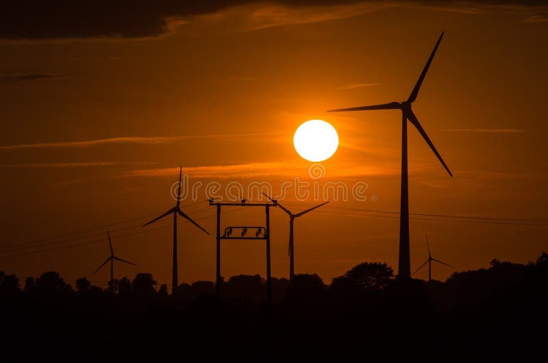 Wind Farm and Power Pole of an Electricity Transmission Line Stock ...