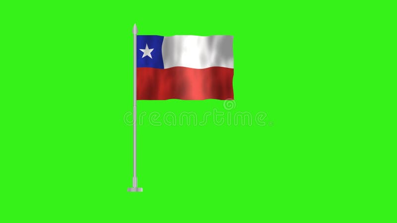 Pole Flag of Chile, Chile Pole Flag Waving in the Wind on Green ...