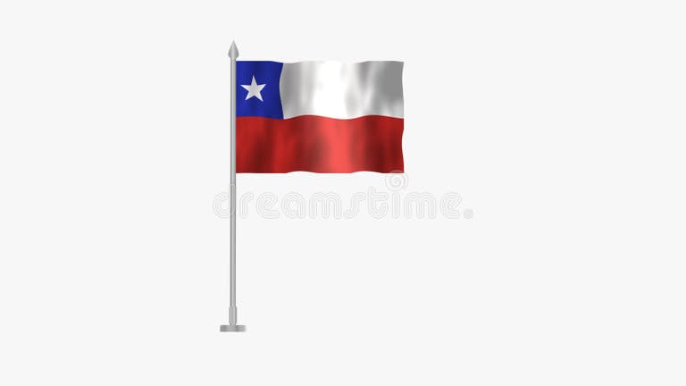 Pole Flag of Chile, Chile Pole Flag Waving in the Wind on White ...