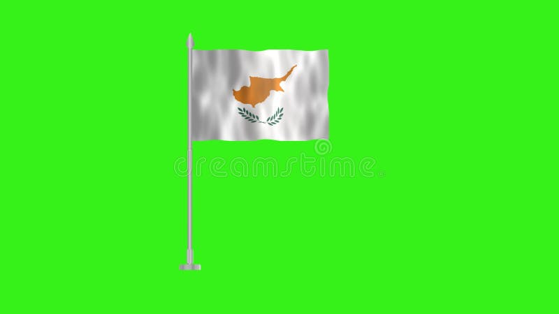 Pole Flag of Cyprus, Cyprus Pole Flag Waving in the Wind on Green ...