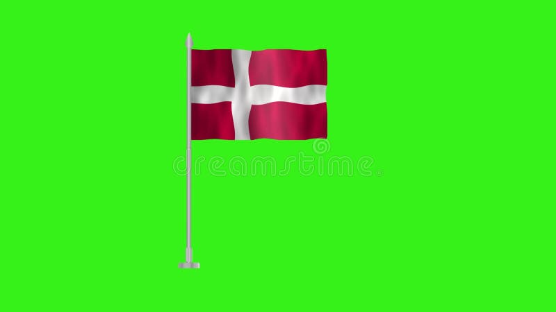 Pole Flag of Denmark , Denmark Pole Flag Waving in the Wind on Green ...