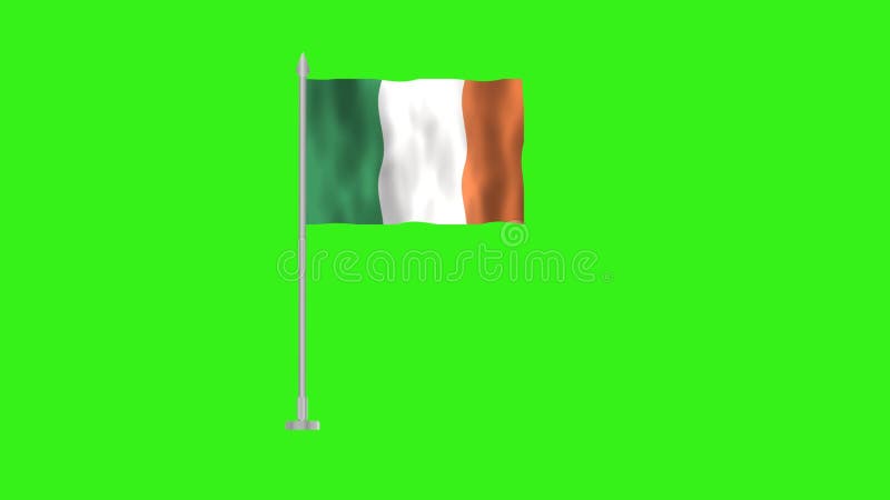 Pole Flag of Ireland, Ireland Pole Flag Waving in Wind on Green ...