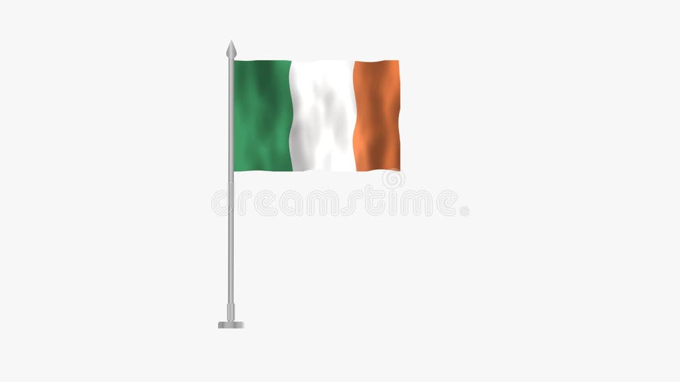 Pole Flag of Ireland, Ireland Pole Flag Waving in Wind on White ...