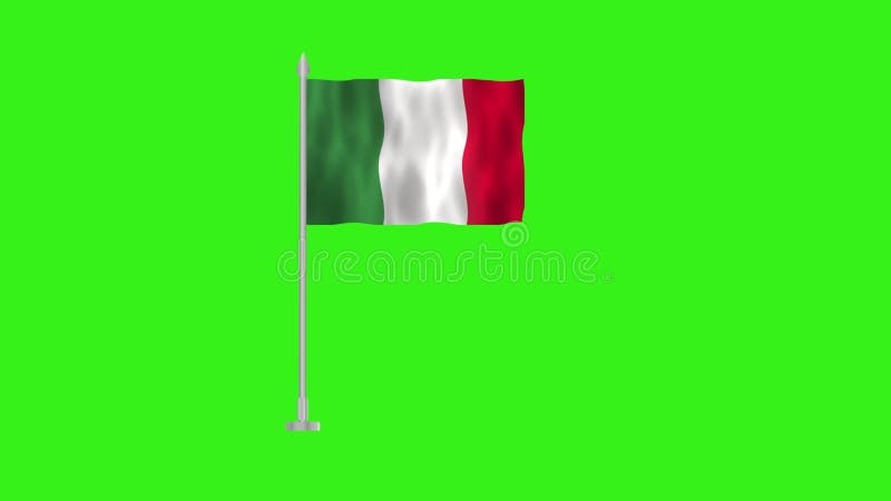 Pole Flag of Italy, Italy Pole Flag Waving in Wind on Green Background ...
