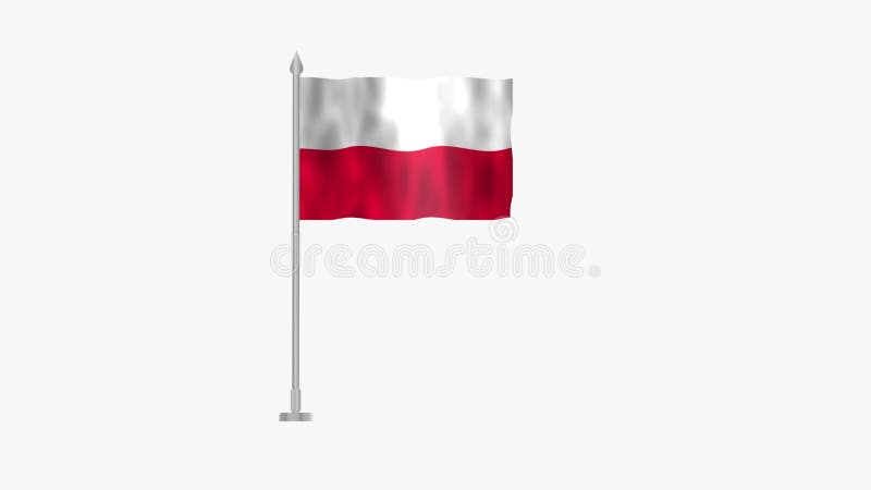 Pole Flag of Poland, Poland Pole Flag Waving in Wind on White ...