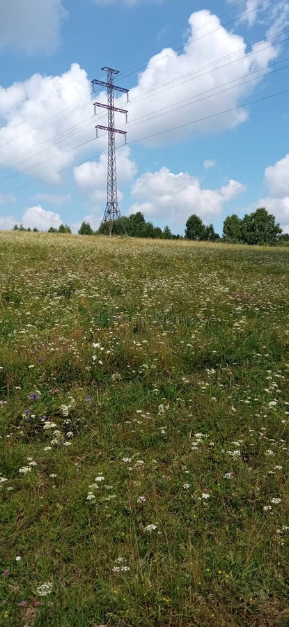 A Pole of a High-voltage Power Line on a Slope Stock Photo - Image of ...