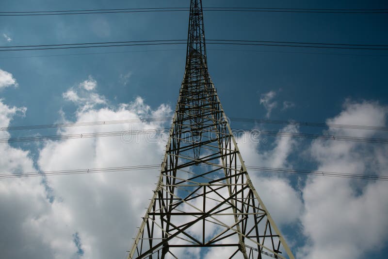Pole High Voltage Wires Line Current Electricity Stock Photo - Image of ...
