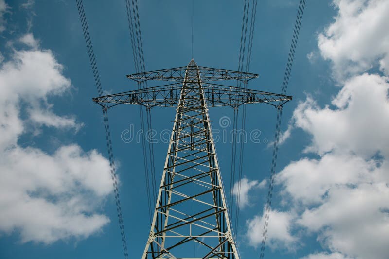 Pole High Voltage Wires Line Current Electricity Stock Photo - Image of ...