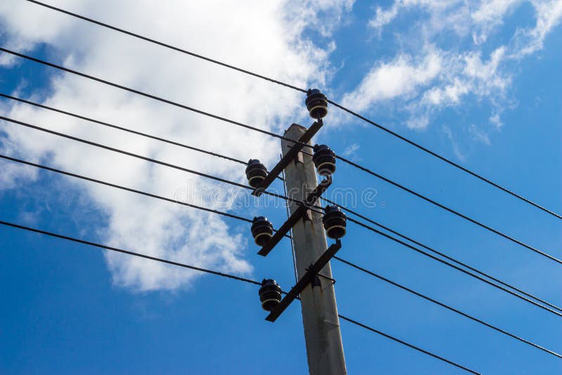 Pole with Insulators and Power Line Stock Image - Image of wires ...