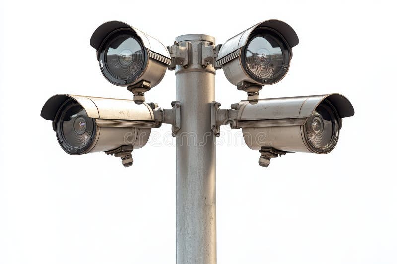 A Pole-mounted Setup with Four Security Cameras Pointing in Different ...