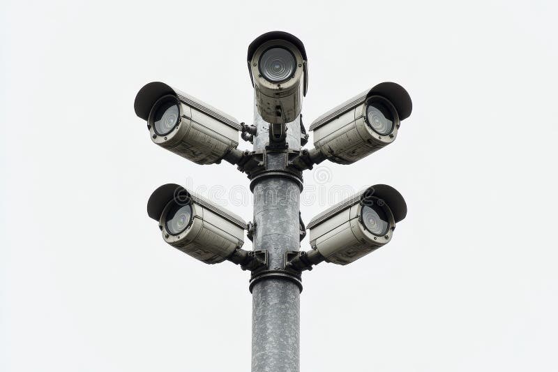 A Pole-mounted Setup with Four Security Cameras Pointing in Different ...