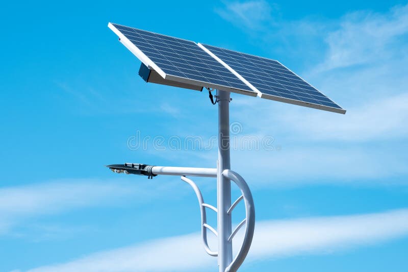 Pole Mounted with Solar Panels and Lights Led Illuminating Stock Photo ...