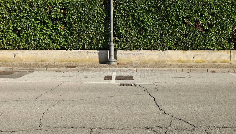 Pole in Front of White Plaster Fence and Oleander Shrub Above it, at ...