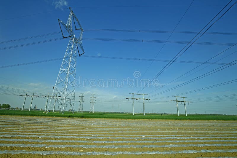 Pole and Tower of High Voltage Stock Image - Image of environment ...