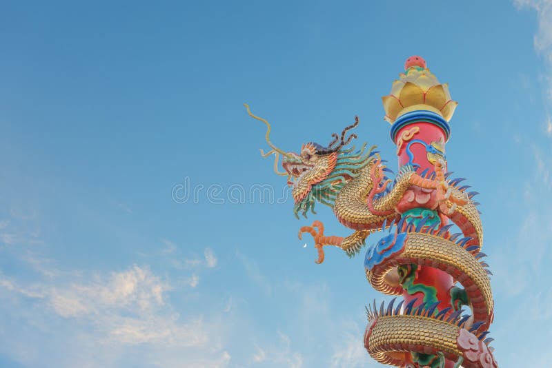 The Pole Was Wrapped Around with a Dragon Statue. Stock Image - Image ...