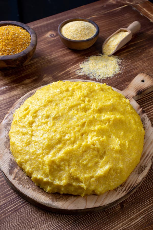 Polenta Cornmeal on Chopping Board Stock Photo - Image of dish ...