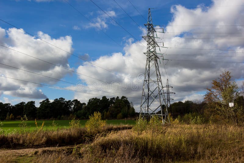 Poles of High-voltage Power Lines in Rural Areas Stock Photo - Image of ...