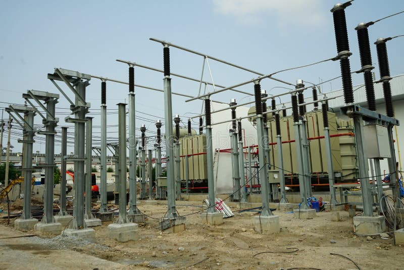 Poles in the power station stock image. Image of industry - 260165921