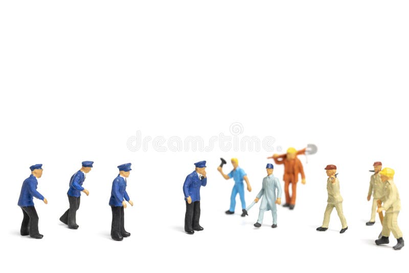 Police and an Angry Mob on White Background Stock Image - Image of ...