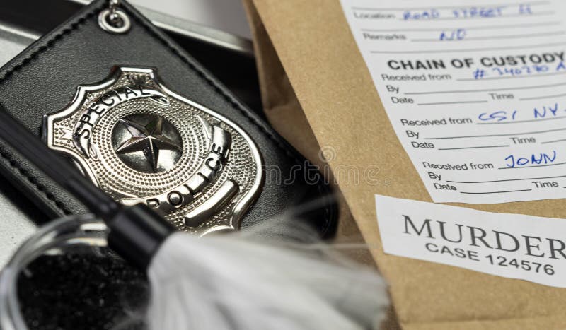 Police Badge Next To Evidence Bag Stock Image - Image of information ...