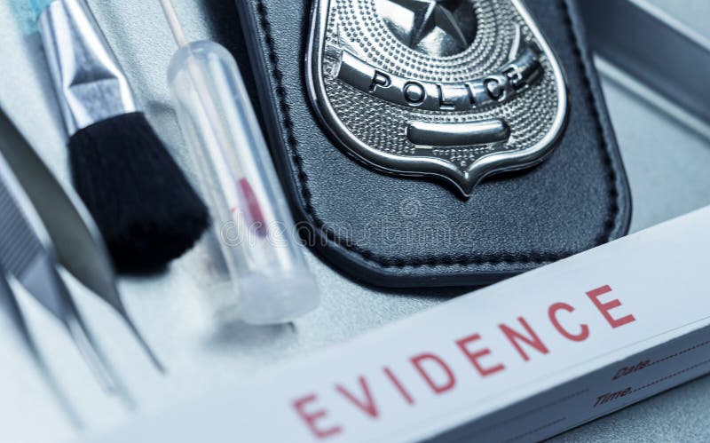 Police Badge Next To Tools in Crime Lab Stock Photo - Image of badge ...
