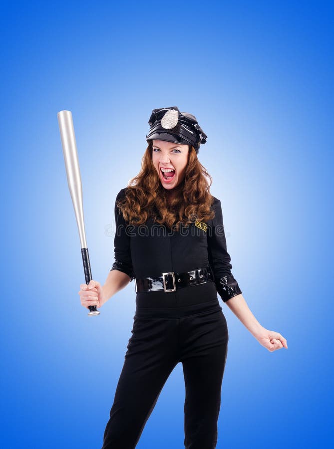 Police with Bat Isolated on the White Stock Image - Image of handcuffs ...