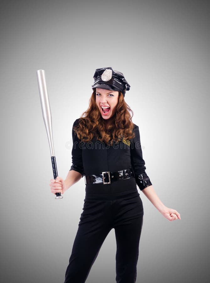 Police with Bat Isolated on White Stock Photo - Image of cuffs, person ...