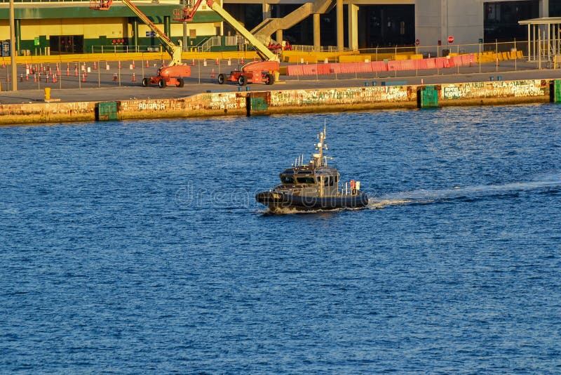 Police Boat Patrolling the Harbour Stock Photo - Image of speed ...