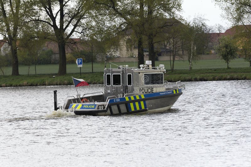 Police boat on the river editorial stock photo. Image of emergency ...