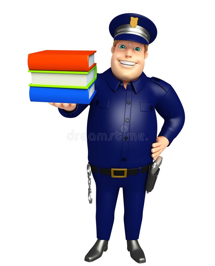 Police with Book stack stock illustration. Illustration of smiling ...