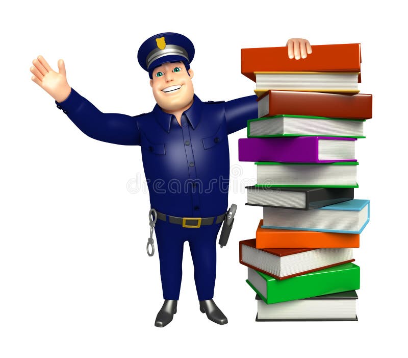 Police with Book stack stock illustration. Illustration of caucasian ...