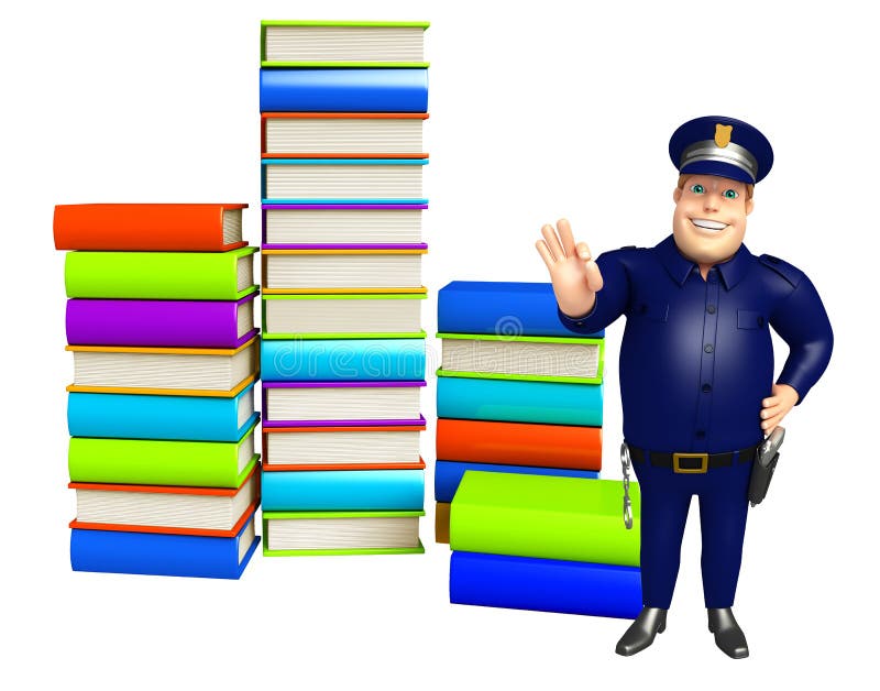Police with Book stack stock illustration. Illustration of looking ...