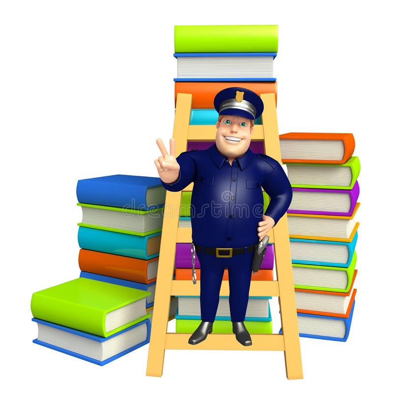 Police with Book Stack & Ladder Stock Illustration - Illustration of ...