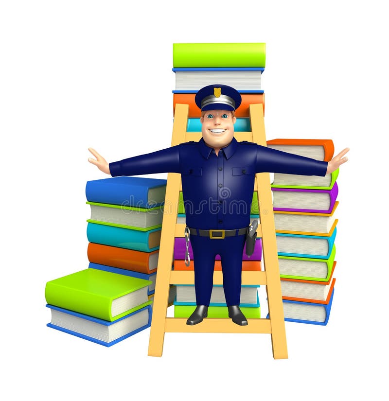 Police with Book Stack & Ladder Stock Illustration - Illustration of ...