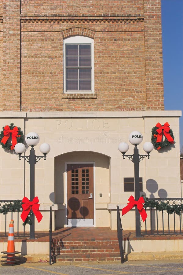 Police building Christmas stock image. Image of entrance - 3815631